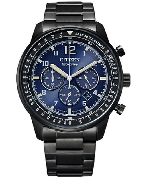 Men's Citizen Eco-Drive Chronograph Sports Black Steel Watch CA4505-80M