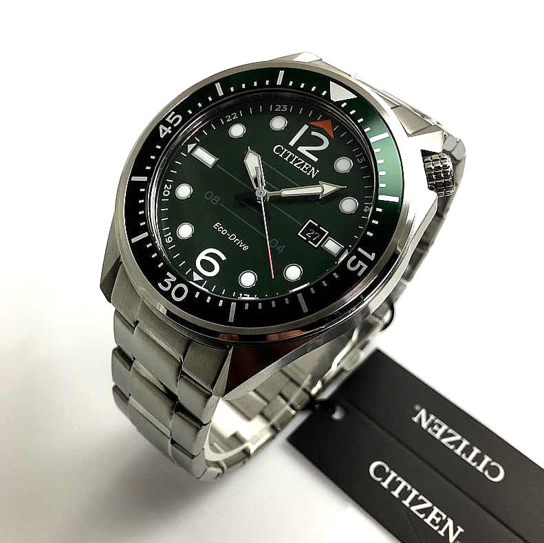 Men's Citizen Eco-Drive Seaplane Diver's Style Green Dial Watch AW1715-86X