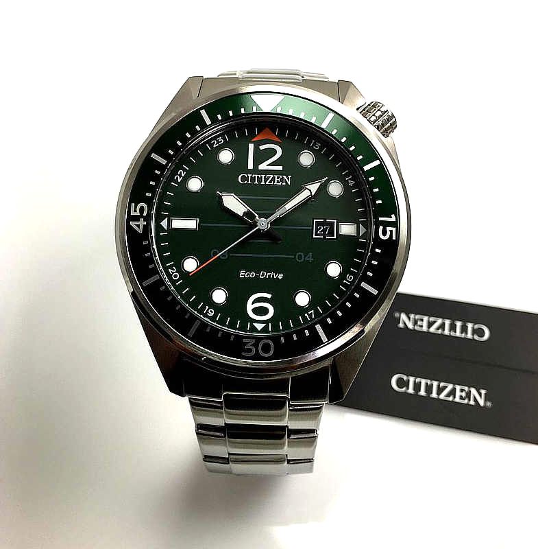 Men's Citizen Eco-Drive Seaplane Diver's Style Green Dial Watch AW1715-86X