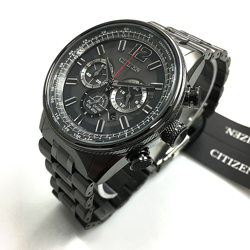 Men's Citizen Nighthawk Chronograph Black Steel Watch CA4377-53H
