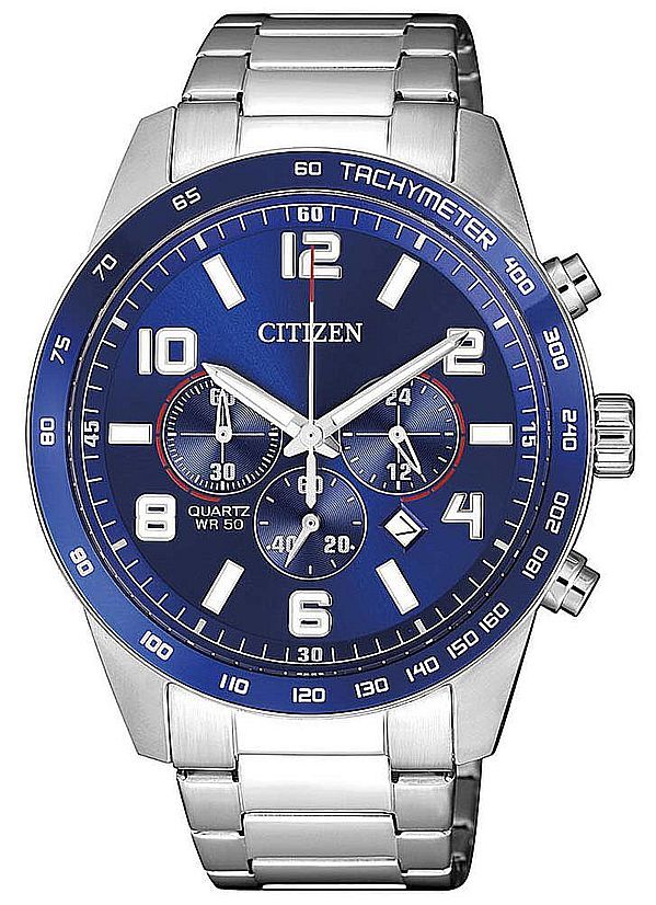 Men's Citizen Stainless Steel Blue Dial Chronograph Watch AN8161-50L