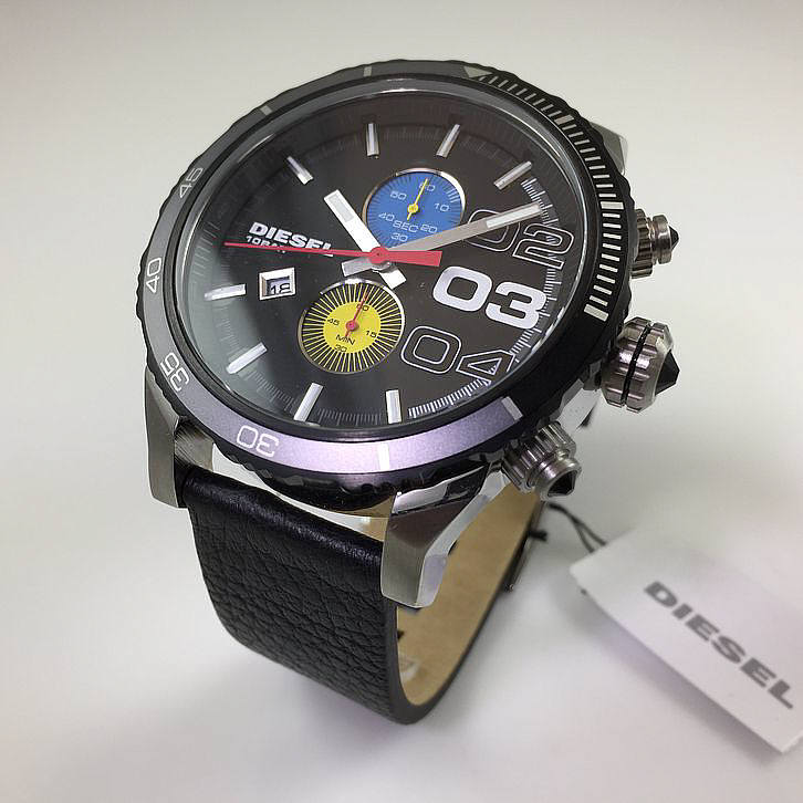 Men's Diesel Double Down Chronograph Leather Watch DZ4331