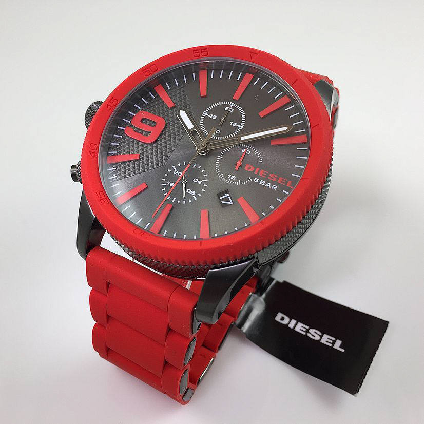 Men's Diesel Rasp Chrono Red Silicone Chronograph Watch DZ4448