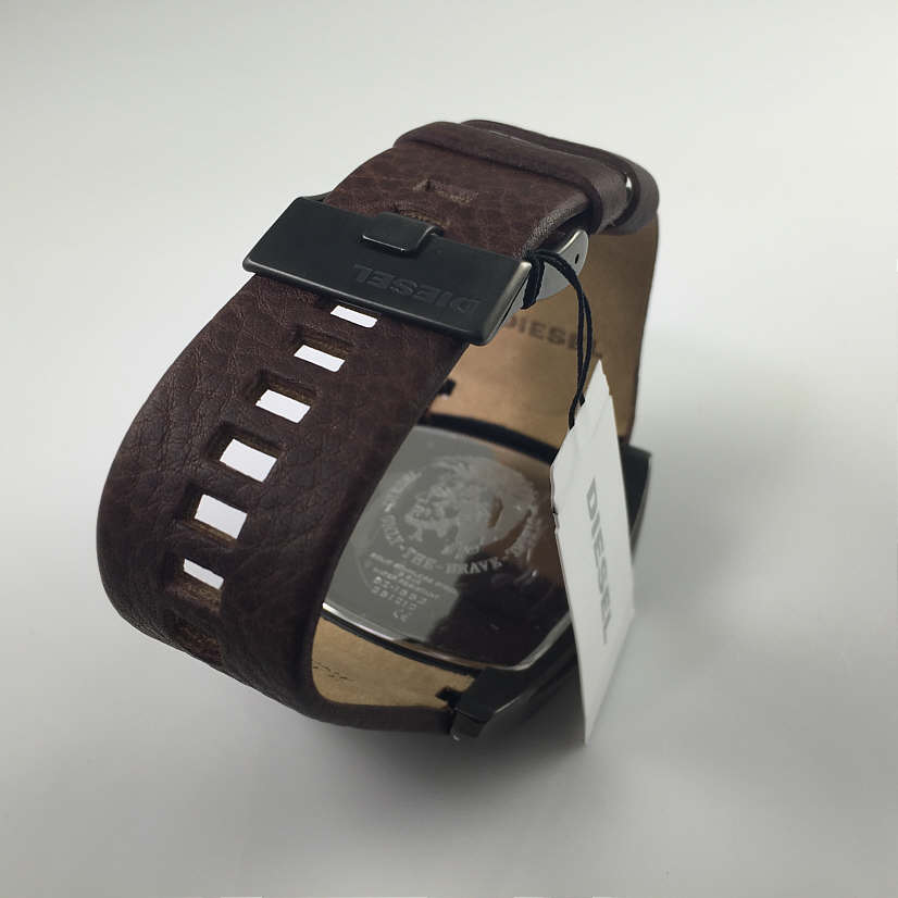 Men's Diesel Square Leather Strap Watch DZ1553