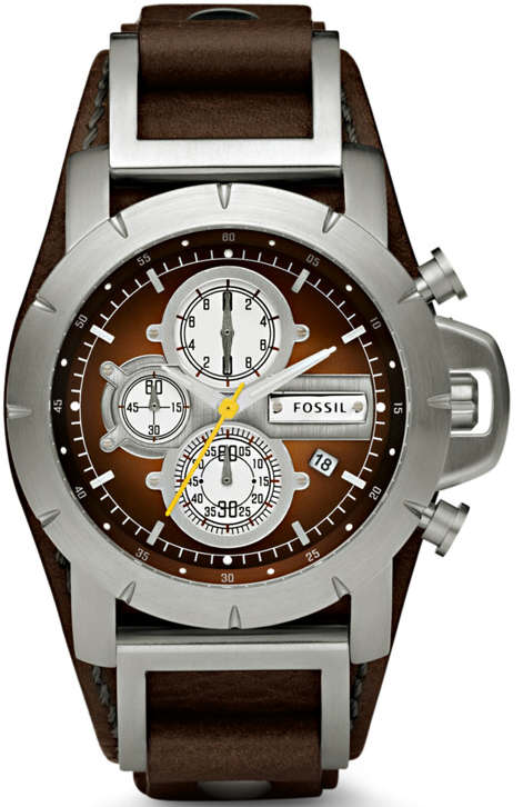 Men's Fossil Jake Chronograph Leather Strap Watch JR1157