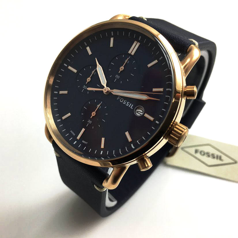 Men's Fossil Commuter Chronograph Blue Leather Strap Watch FS5404