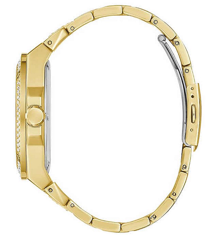 Men's Guess Crystallized Gold Tone Steel Skeleton Dial Watch GW0323G2