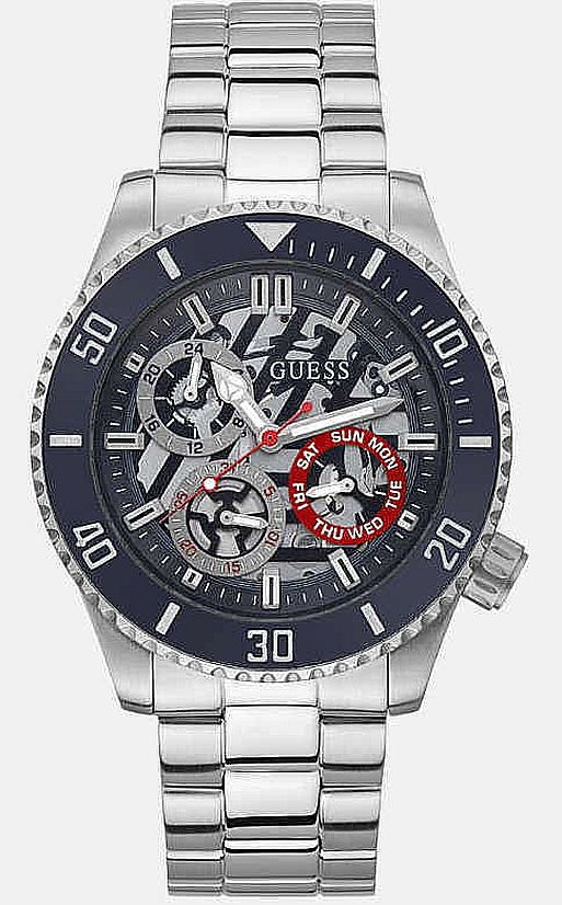 Men's Guess Sporty Stainless Steel Multifunction Skeleton Dial Watch ...