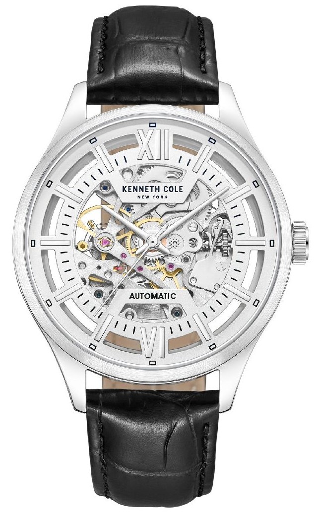 Men's Kenneth Cole Leather Strap Automatic Skeleton Watch KCWGE0027201