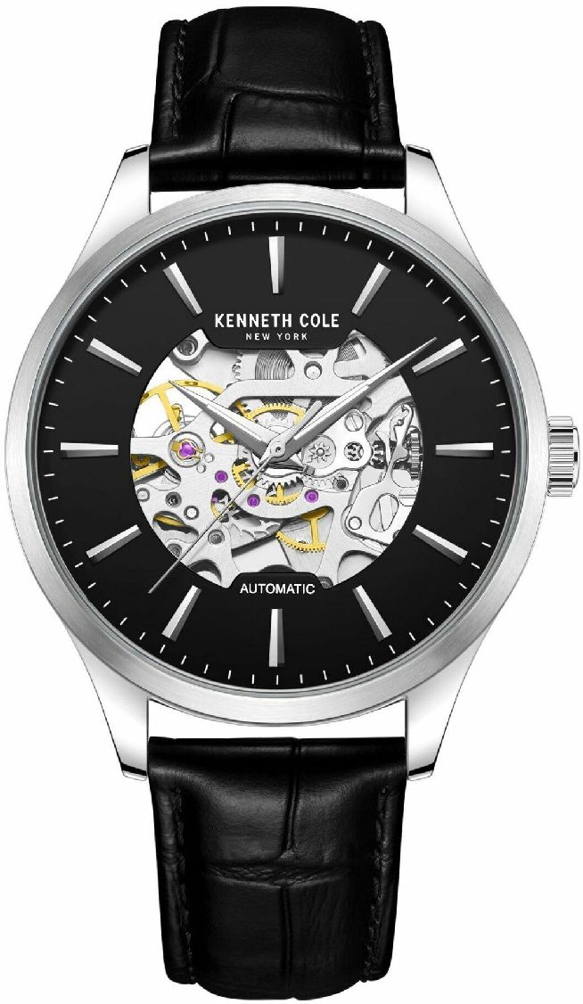 Men's Kenneth Cole Leather Strap Automatic Skeleton Watch KCWGE2216902