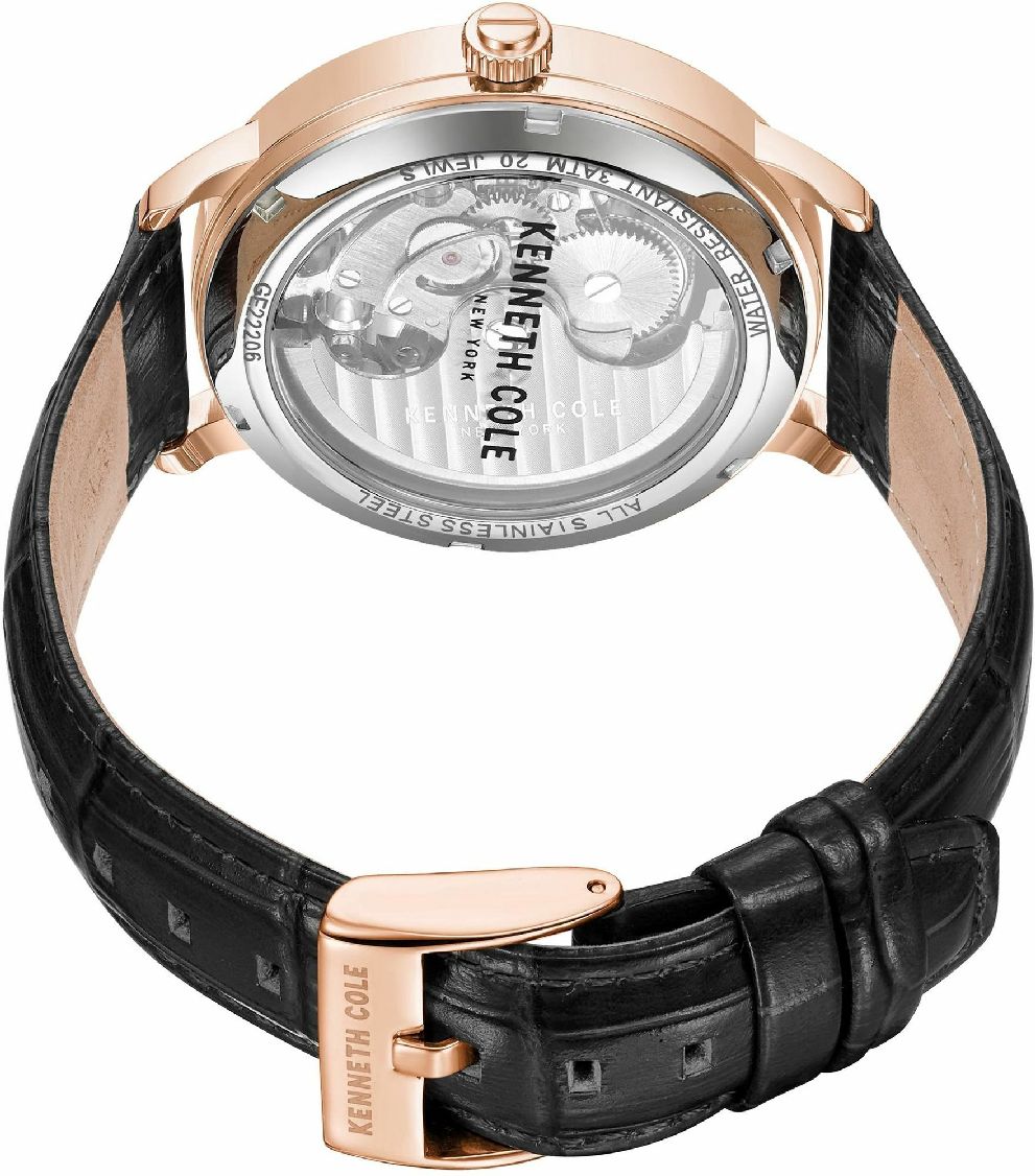 Men's Kenneth Cole Leather Strap Automatic Skeleton Watch KCWGE2220602