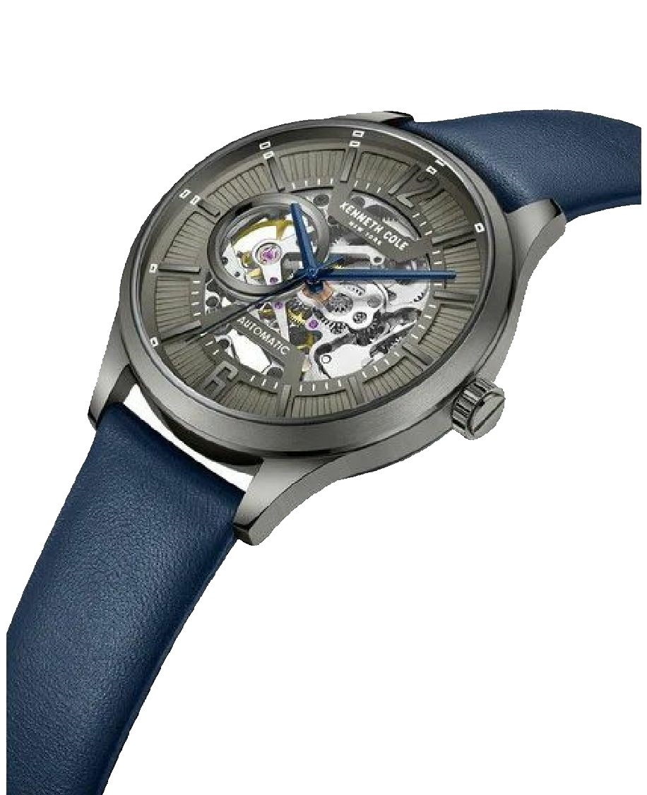 Men's Kenneth Cole Leather Strap Automatic Skeleton Watch KCWGE2232502