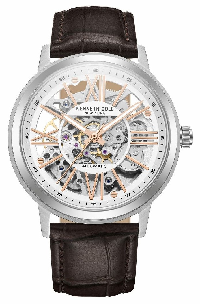 Men's Kenneth Cole Leather Strap Automatic Skeleton Watch KCWGE2233201