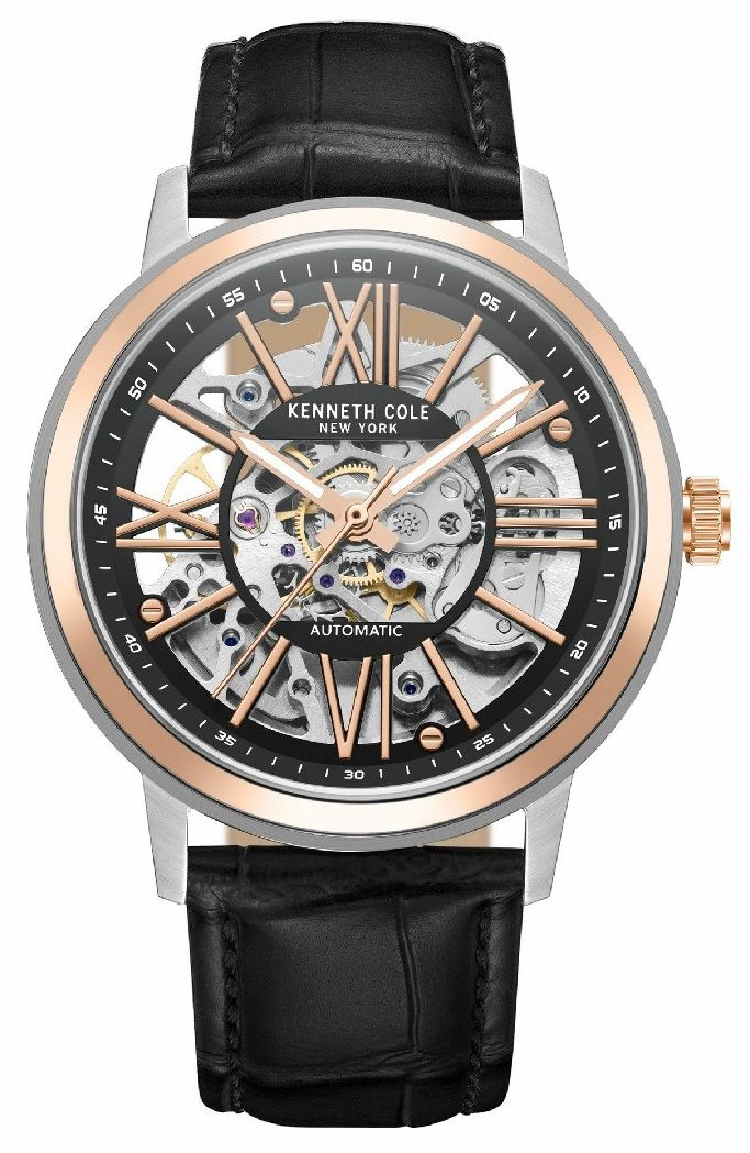 Men's Kenneth Cole Leather Strap Automatic Skeleton Watch KCWGE2233202