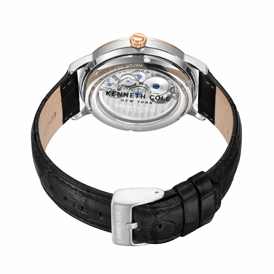 Men's Kenneth Cole Leather Strap Automatic Skeleton Watch KCWGE2233202