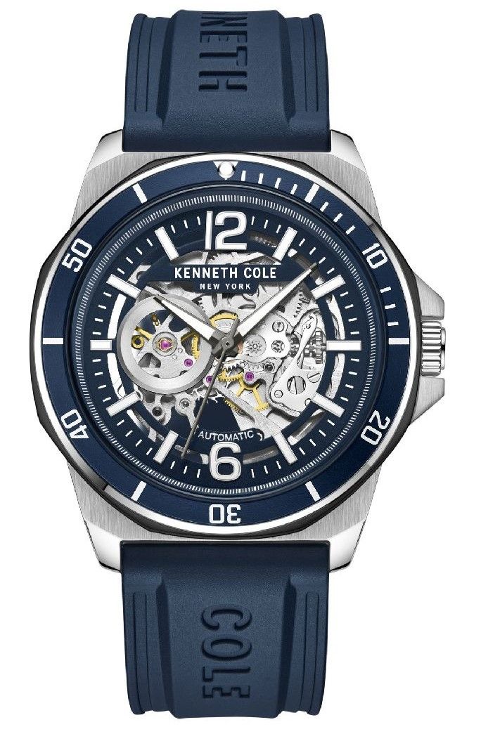 Men's Kenneth Cole Silicone Strap Automatic Skeleton Watch KCWGR0013502
