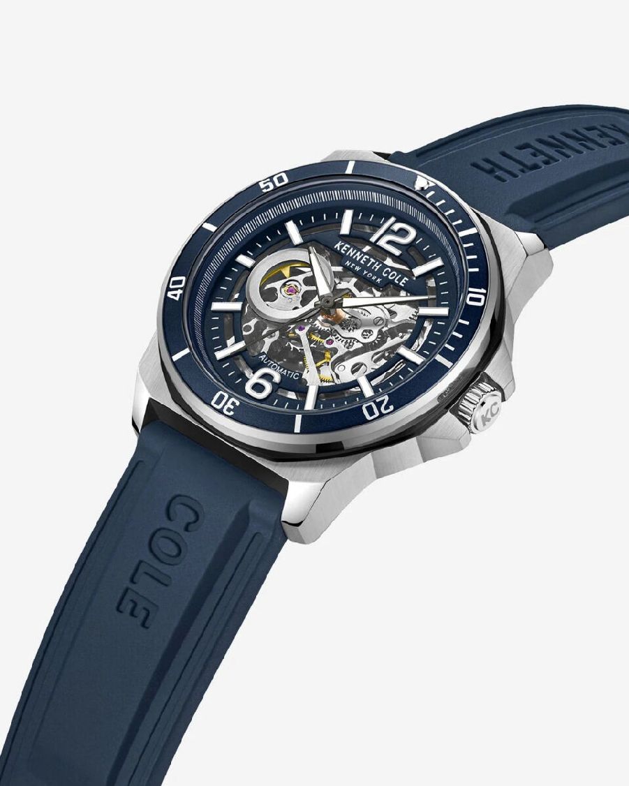 Men's Kenneth Cole Silicone Strap Automatic Skeleton Watch KCWGR0013502