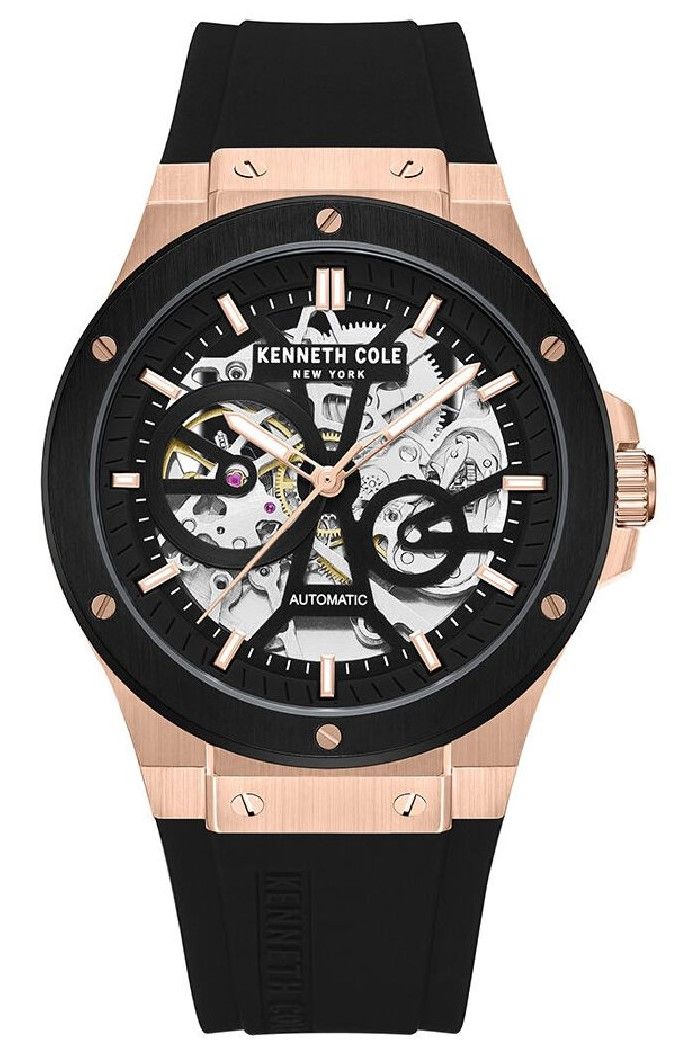 Men's Kenneth Cole Silicone Strap Automatic Skeleton Watch KCWGR0033503