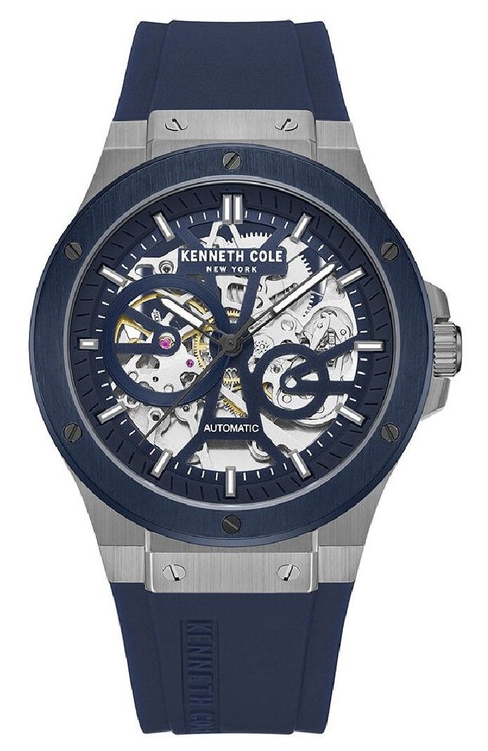 Men's Kenneth Cole Silicone Strap Automatic Skeleton Watch KCWGR0033504