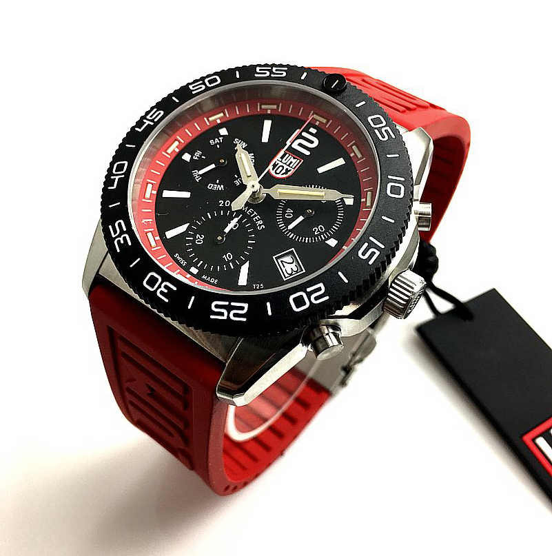 Men's Luminox Pacific Diver Chronograph Red Strap Swiss Watch 3155