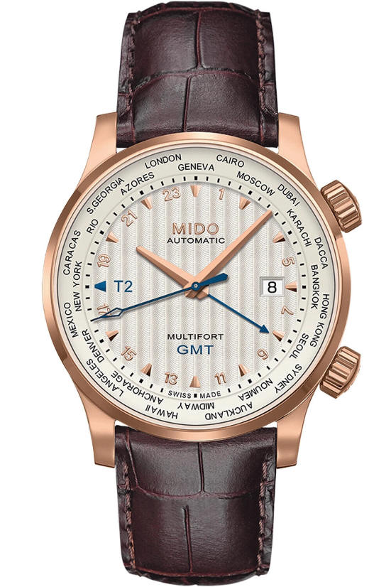 Men's Mido Multifort GMT Rose Gold Automatic Swiss Watch M0059293603100
