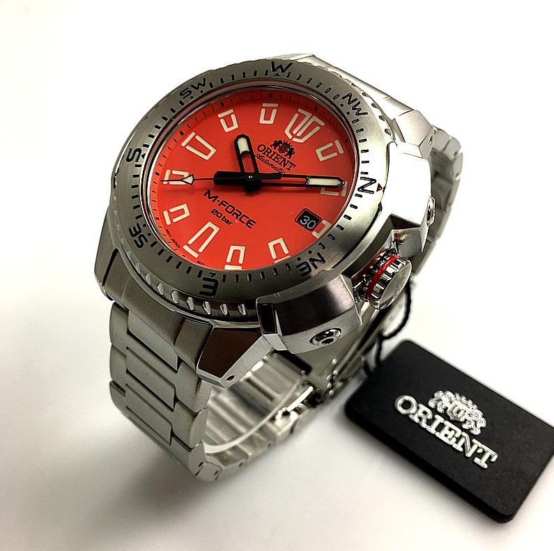 Men's Orient M-Force ACON Diver's Automatic Orange Dial Watch RA-AC0N02Y10B