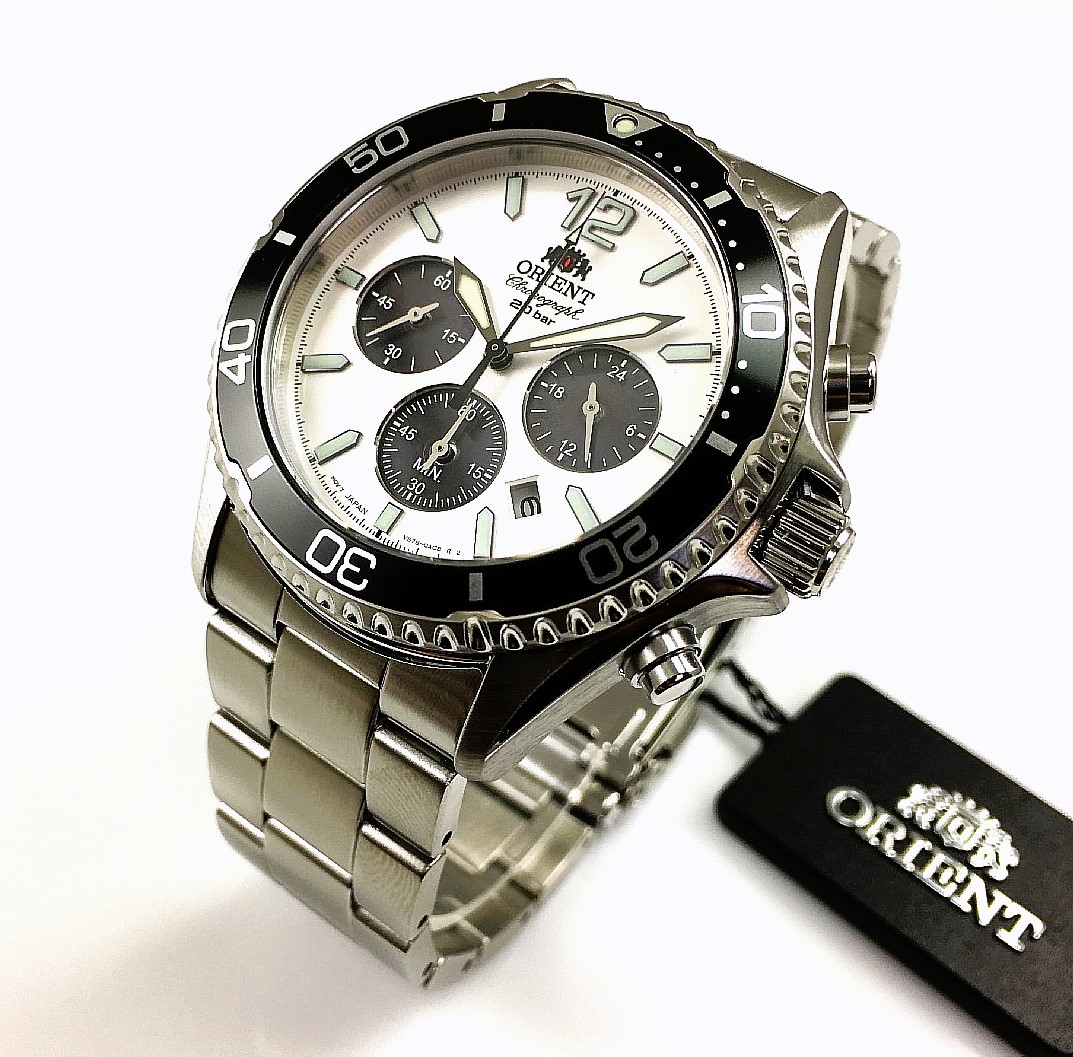 Men's Orient Mako Panda Solar Powered Chronograph Watch RA-TX0203S10B