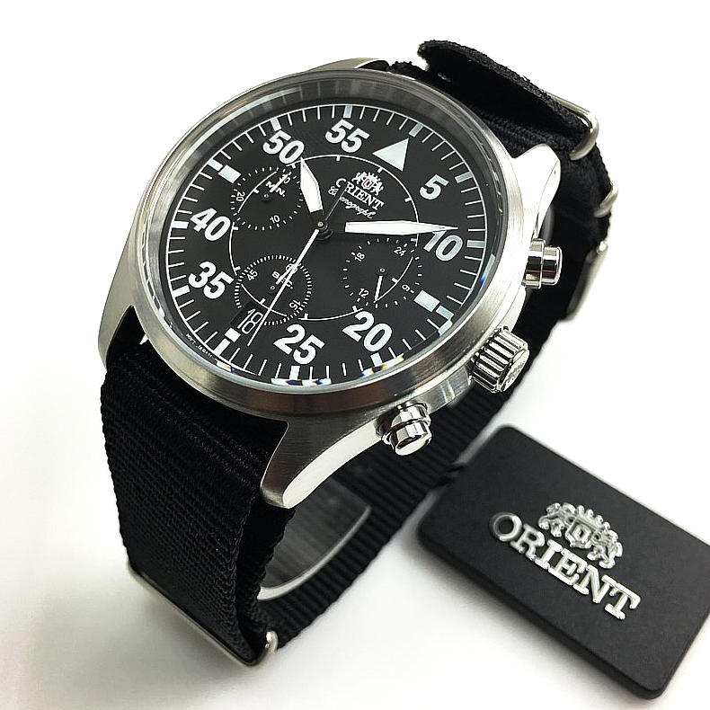 Men's Orient Pilot Style Black Chronograph Watch RA-KV0502B10B