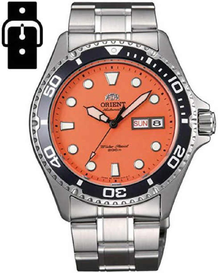 Men's Orient Ray Raven II Orange Dial Diver's Automatic Watch FAA02006M9