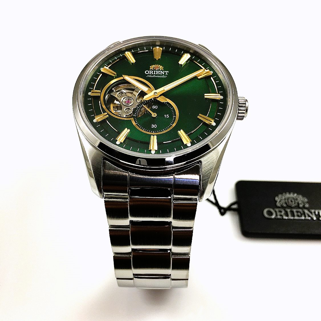 Men's Orient Semi Skeleton Automatic Green Dial Watch RA-AR0008E10B