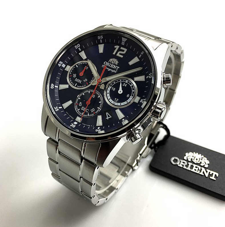 Men's Orient Stainless Steel Blue Dial Chronograph Watch RA-KV0002L10B