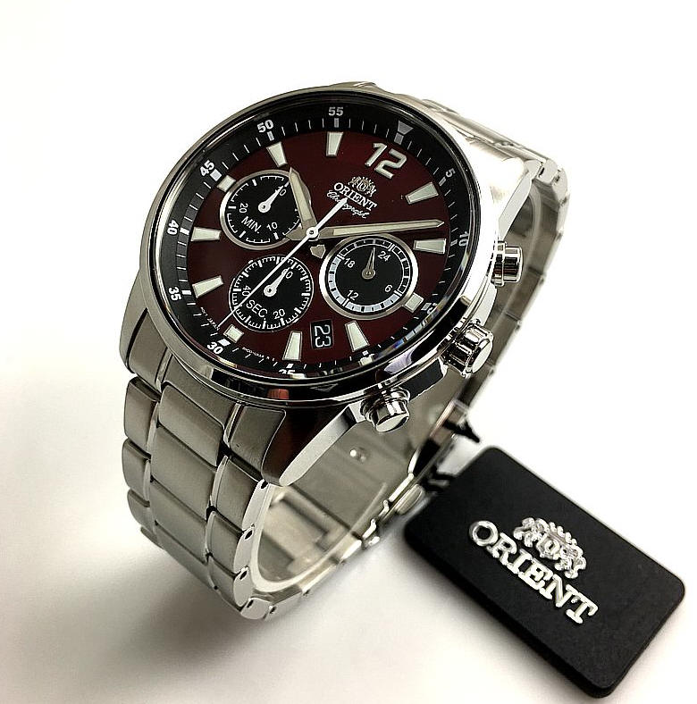 Men's Orient Stainless Steel Red Dial Chronograph Watch RA-KV0004R10B