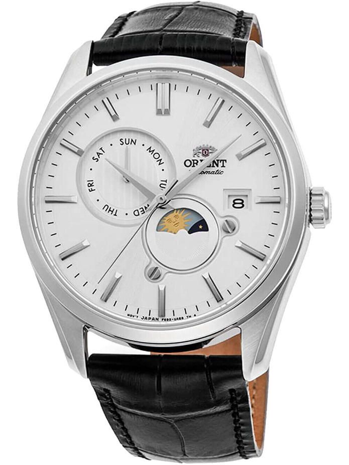 Men's Orient Sun and Moon Automatic Steel Leather Strap Watch RA-AK0310S10B