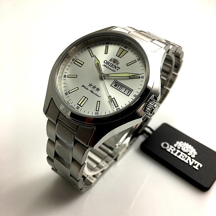 Men's Orient Tri Star Automatic Classic Day-Date Watch RA-AB0F12S19B