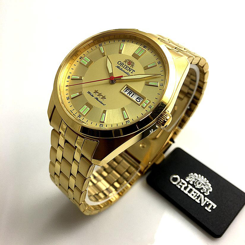 Men's Orient Tri Star Automatic Gold Tone Day-Date Watch RA-AB0016G19B