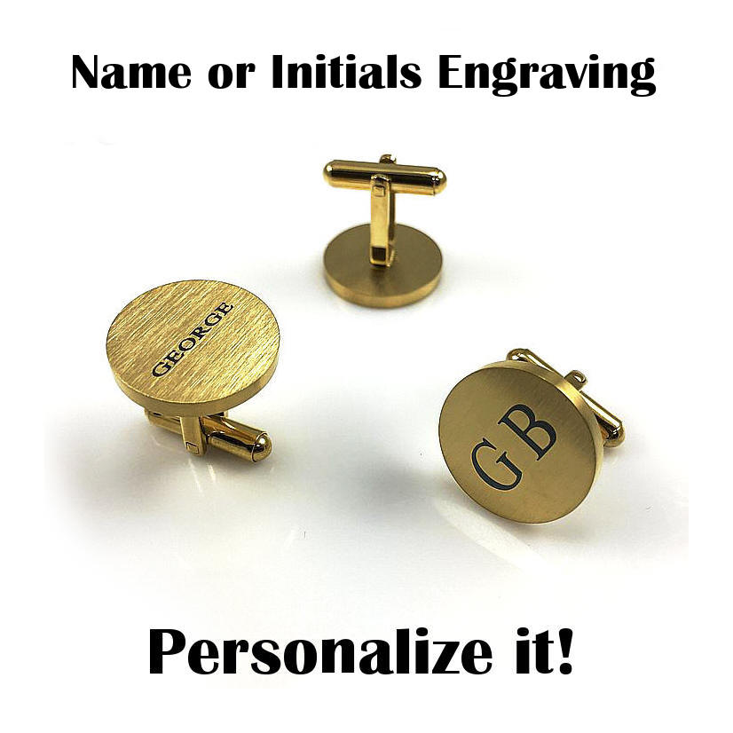 Men's Personalized Gold Tone Round Cufflinks Stainless Steel With Name ...