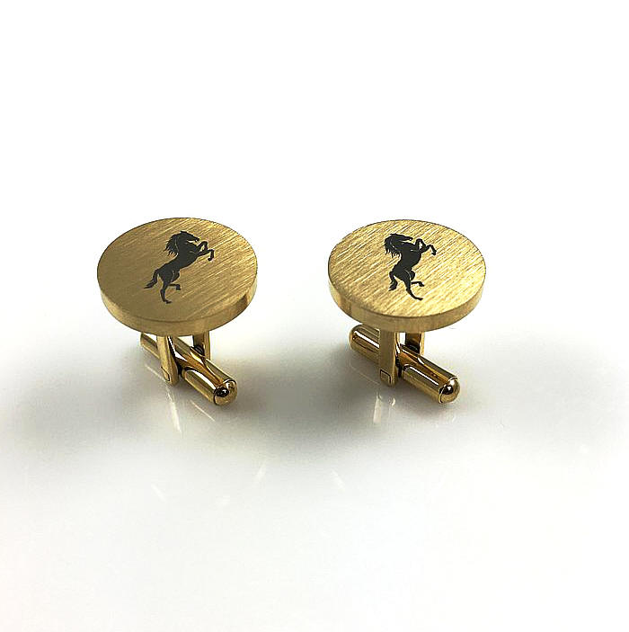Men's Solid Round Stainless Cufflinks Cuff Links Bucking Horse Stallion ...