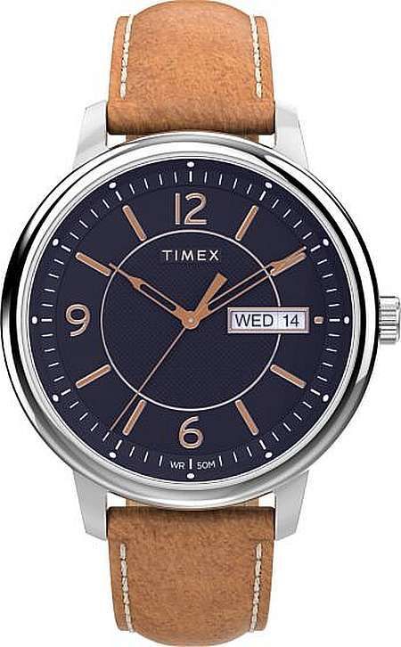 Men's Timex Chicago Quartz Day-Date Brown Leather Watch TW2V29000
