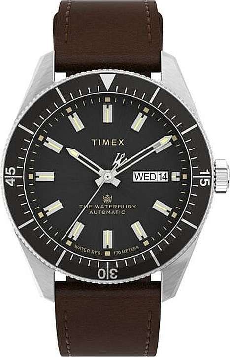 Men's Timex Waterbury Dive Automatic Brown Stra Watch TW2V24800