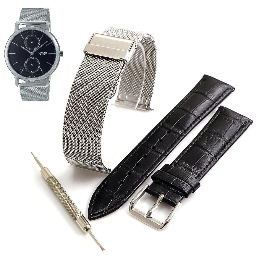 Mesh Steel and Leather Replacement Watch Band Fits Casio MTP-B310 MTP ...