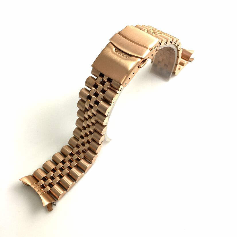 Metal Jubilee Style Rose Gold Curved End Watch Band Double Lock Clasp #7004