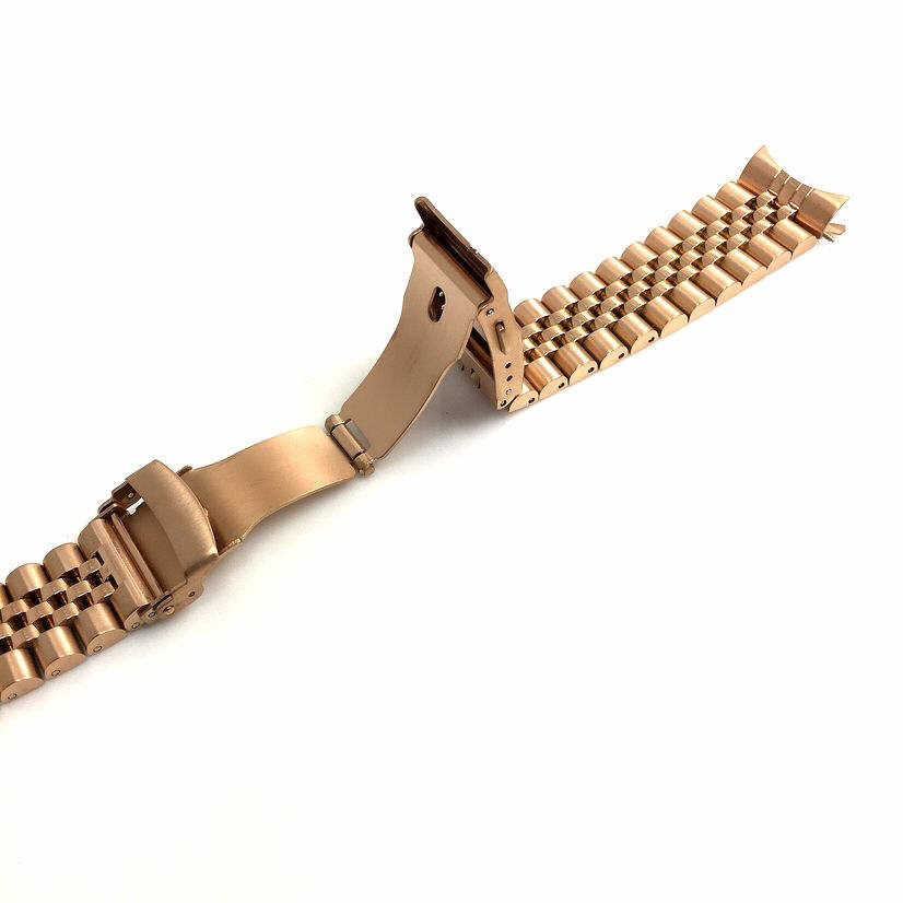 Metal Jubilee Style Rose Gold Curved End Watch Band Double Lock Clasp #7004