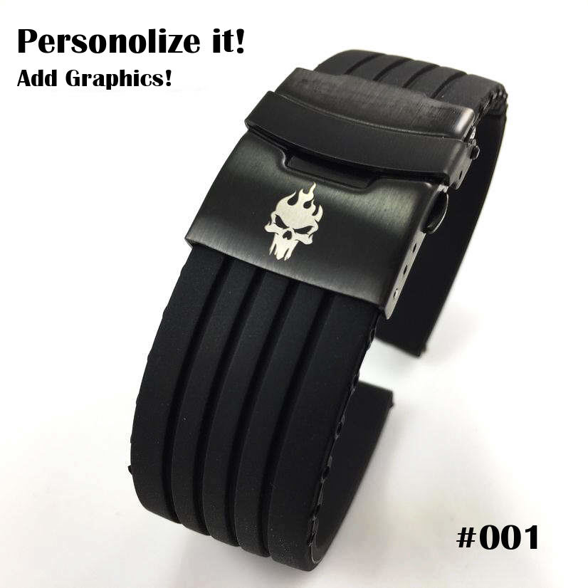 Black Silicone Replacement 20mm Watch Band Strap PVD Double Locking ...