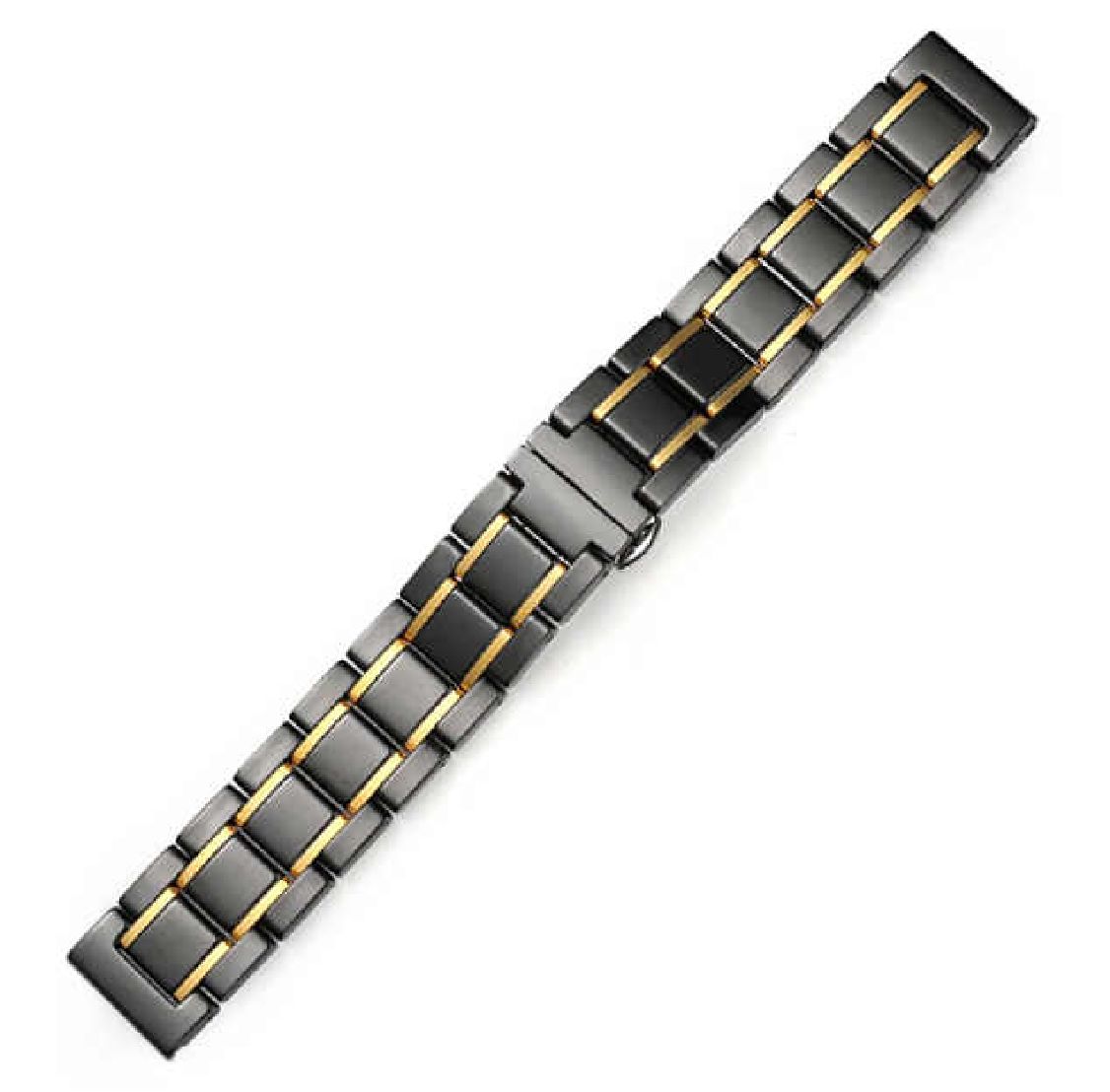 Seiko Compatible Black & Gold Ceramic Watch Band Quick Release Strap #8002