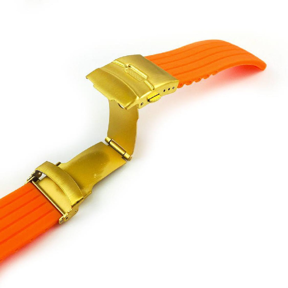 Orange Silicone Replacement 18mm Watch Band Strap Gold Double Lock ...