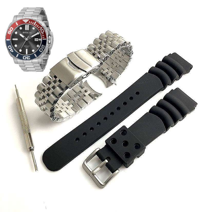 Pack of 2 Steel and Leather Replacement Watch Band Fits Invicta Pro ...