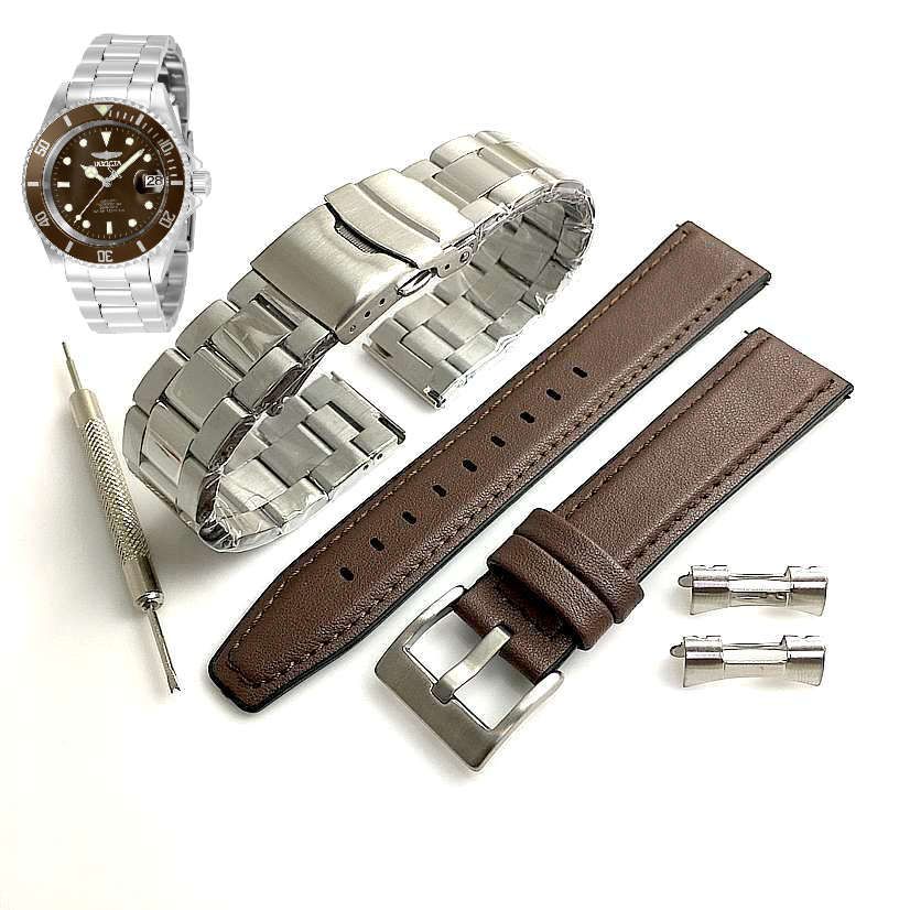 Pack of 2 Steel and Leather Replacement Watch Band Fits Invicta Pro ...