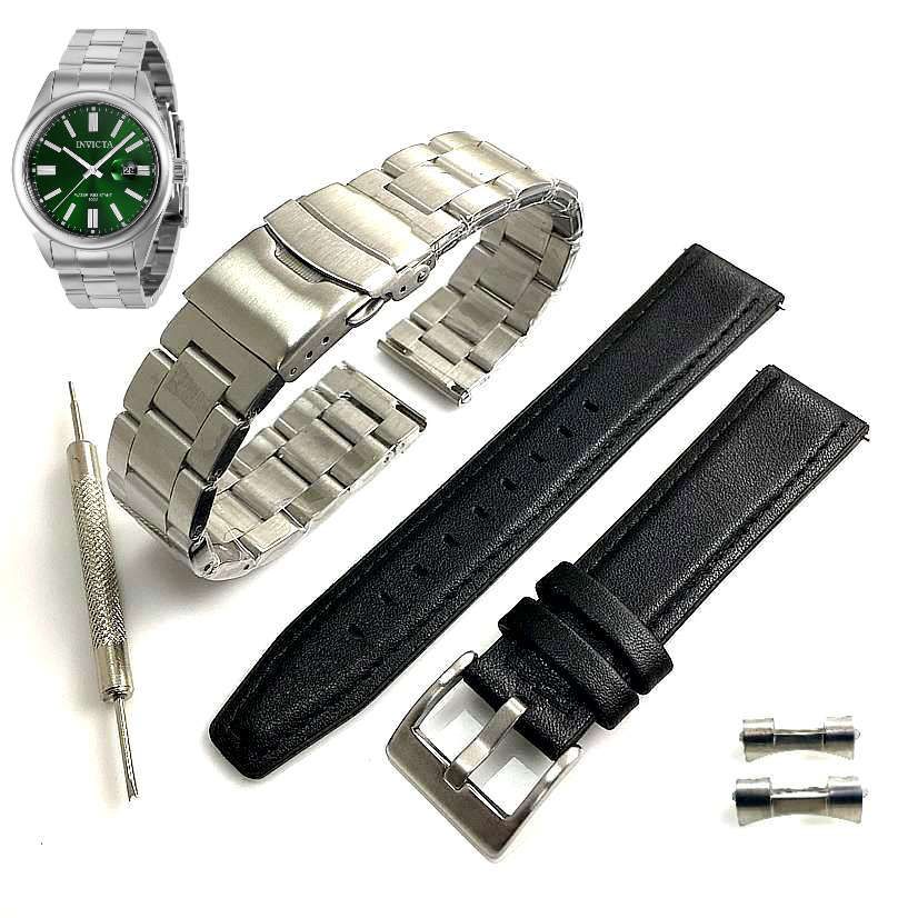 Pack of 2 Steel and Leather Replacement Watch Band Fits Invicta Pro ...