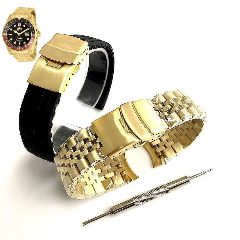 Pack of 2 Steel and Silicone Gold Replacement Watch Band Invicta Pro ...