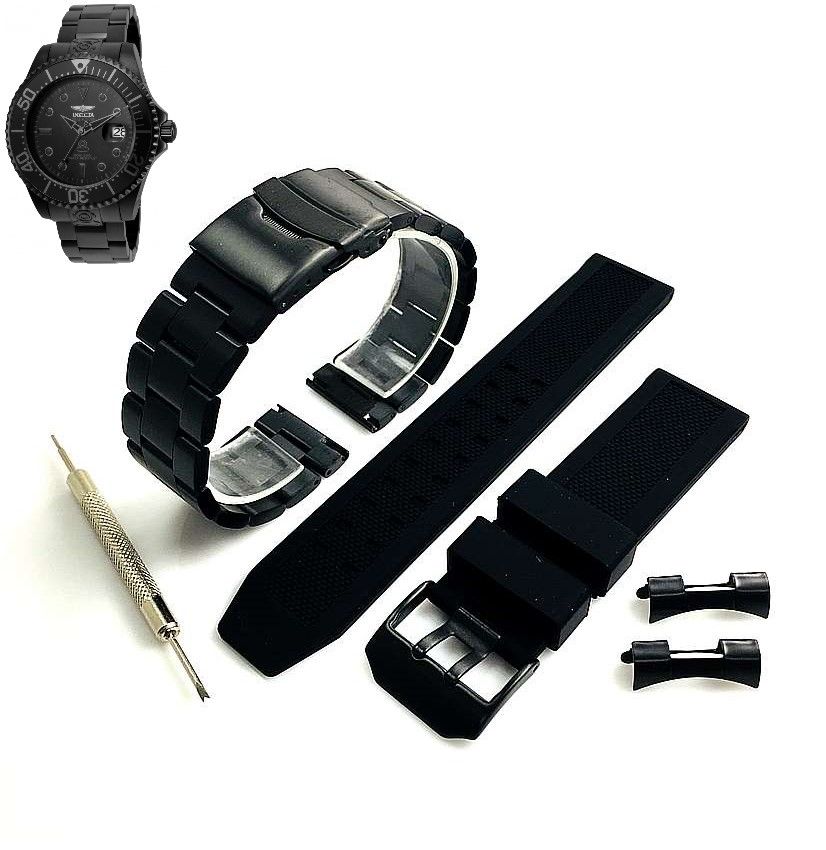 Pack of Steel and Silicone Black Replacement Watch Band Invicta Pro ...